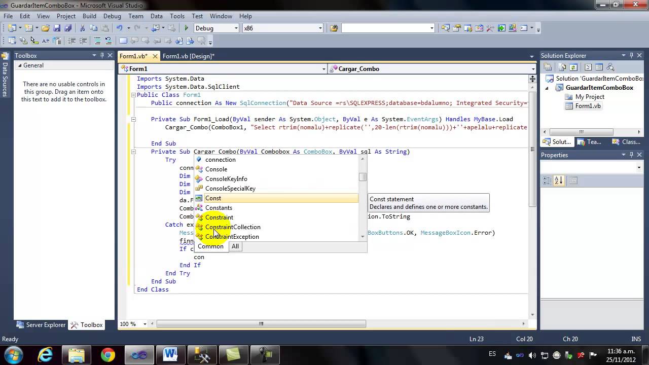 Guardar Items de ComboBox a tabla SQLServer - YouTube