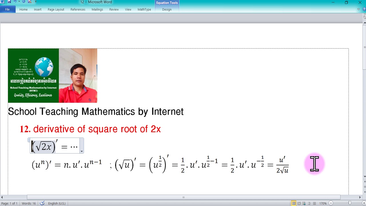 12 derivative of square root of 2x - YouTube