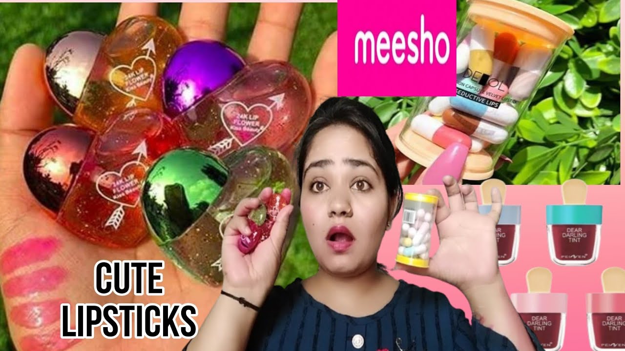 trying the cutest lipstick from meesho || full review of lipstick ...