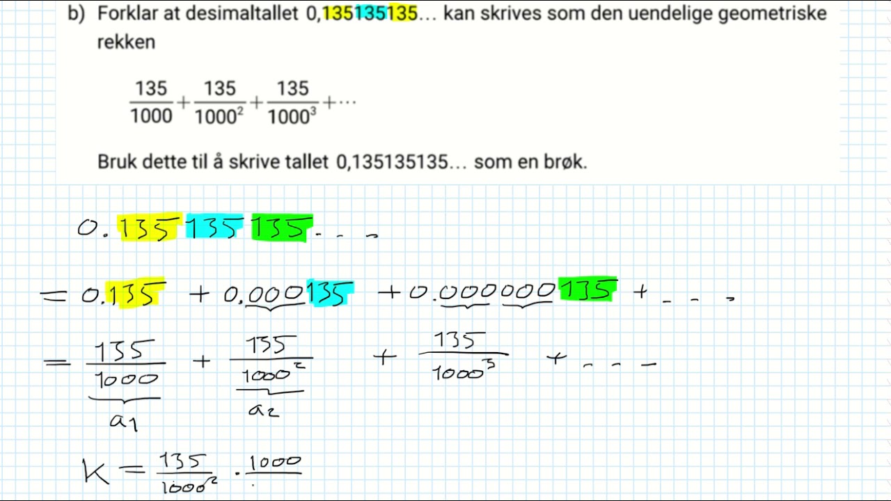 Matte S2 R2 Eksamen H19 del 1 oppgave 3 Geometrisk rekke - YouTube