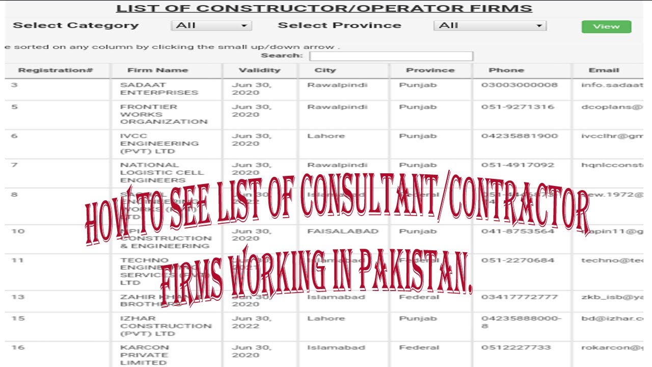 How check List of Consultant/Contractor Firms 2020 - YouTube