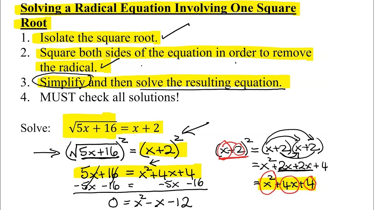 Solve Radical Equation (One Square Root) Results in Quadratic Equation ...