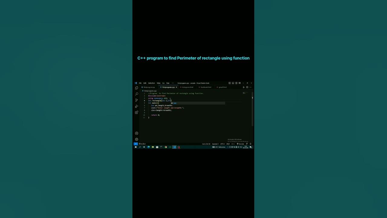 C Program To Find Perimeter Of Rectangle Using Function Cpp Programming Coding Youtube