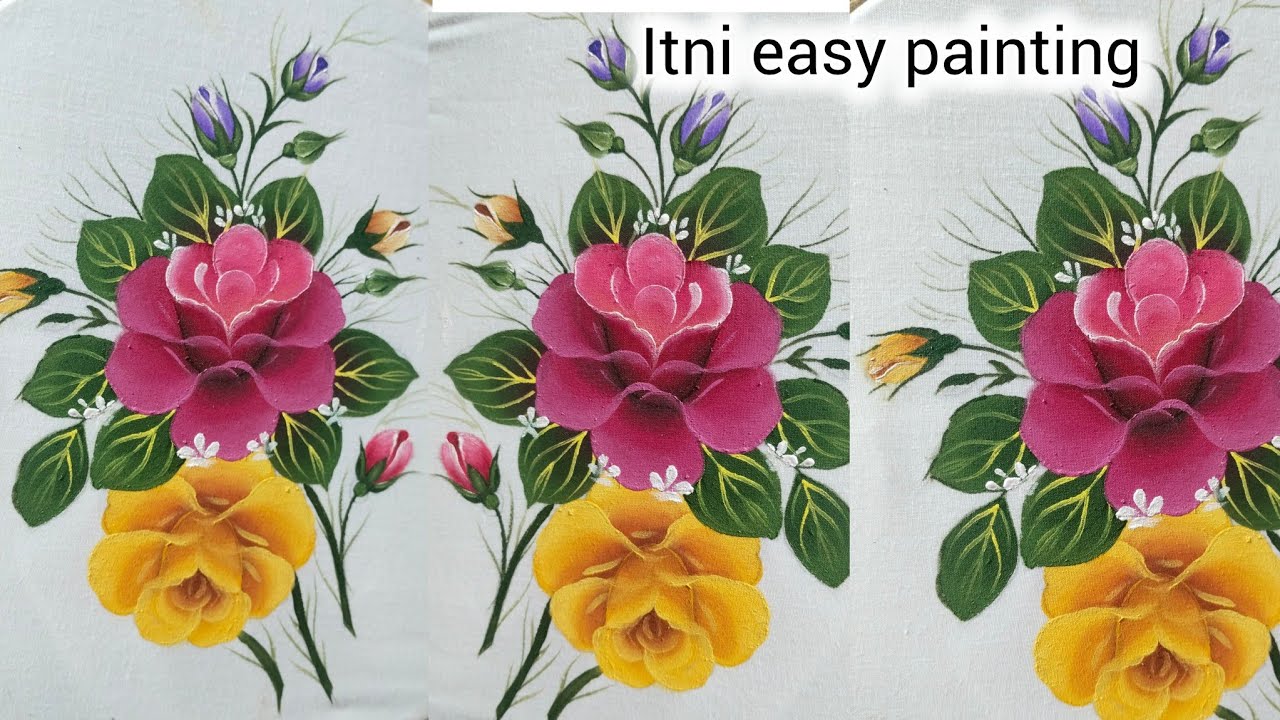 Easy method roses painting.hand painted rose flowers painting - YouTube