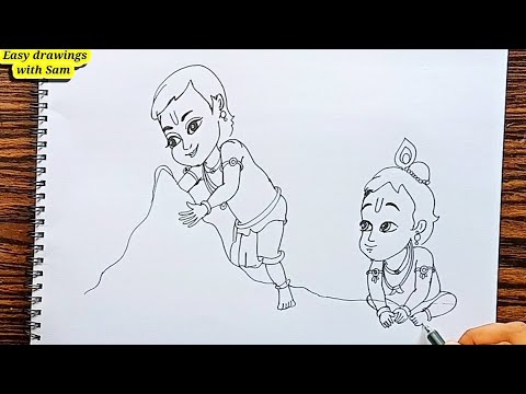 Beautiful Krishna and balaram Drawing / how to draw Krishna and balaram ...