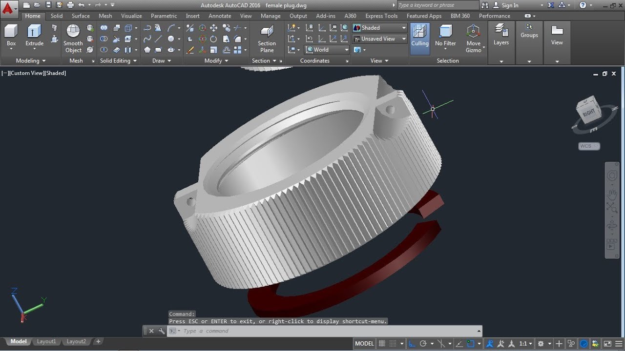 AutoCAD 3D, How to draw lock nut, Right Angle Circular MIL Spec Connector, training #4 - YouTube