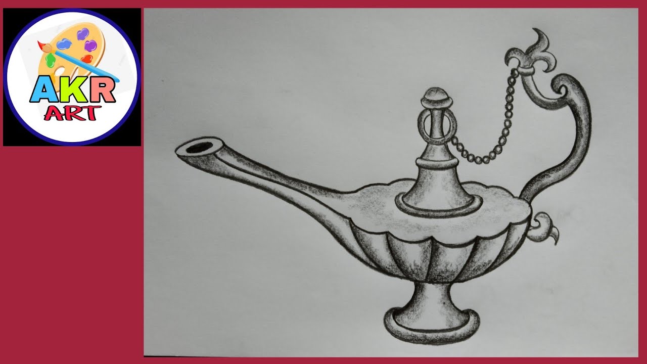 How to draw Aladdin's Lamp...easy step by step tutorial pencil sketch ...