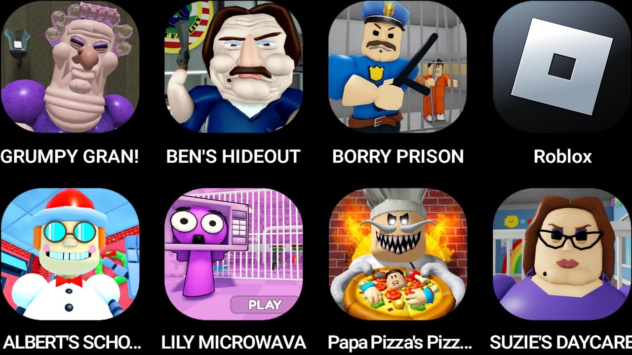 GRUMPY GRAN!,BEN'S HIDEOUT,PRISON BORRY,Roblox,ALBERT'S SCHOOL RUN ...