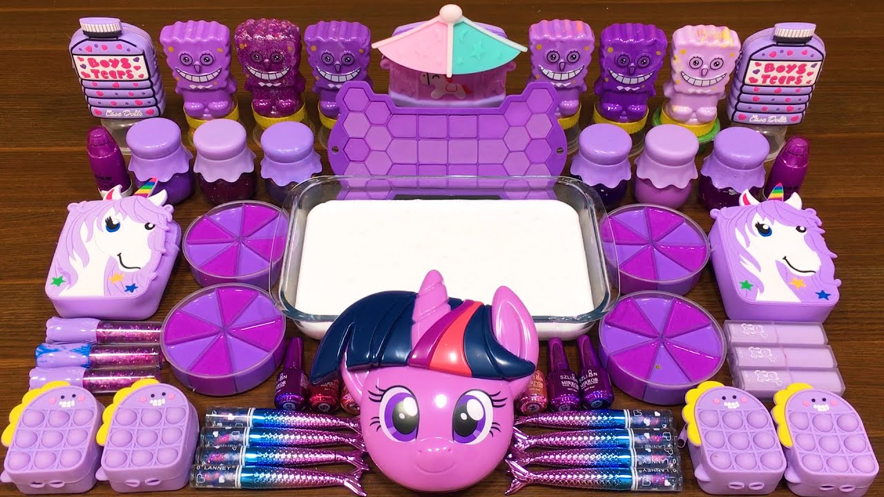 PURPLE slime !!! Mixing random into GLOSSY slime!!!Satisfying Video ...