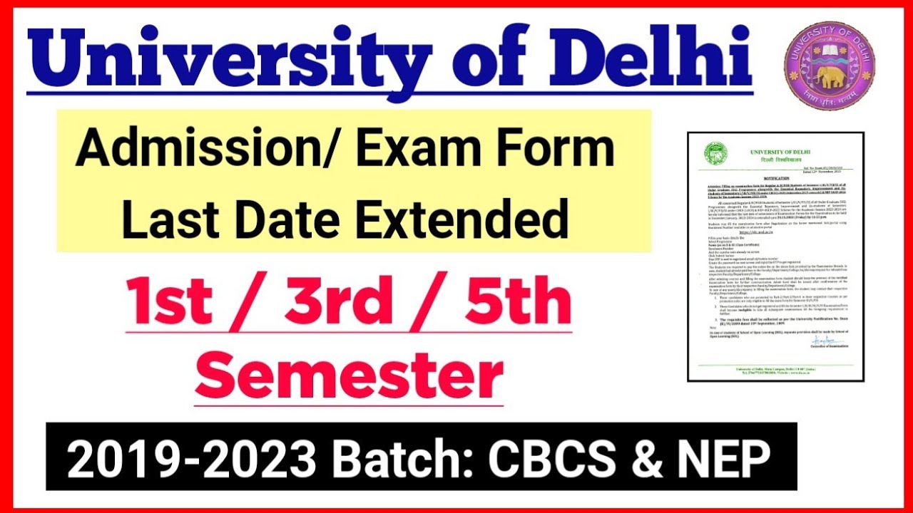 DU 1/3/5 Semester Exam Form Last Date Extended 2023 | du admission form ...