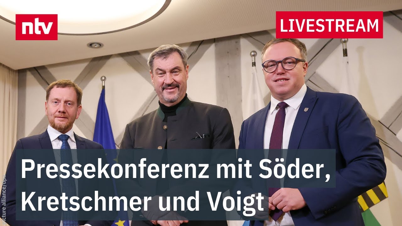 LIVE: Pressekonferenz mit Söder, Kretschmer und Voigt - YouTube