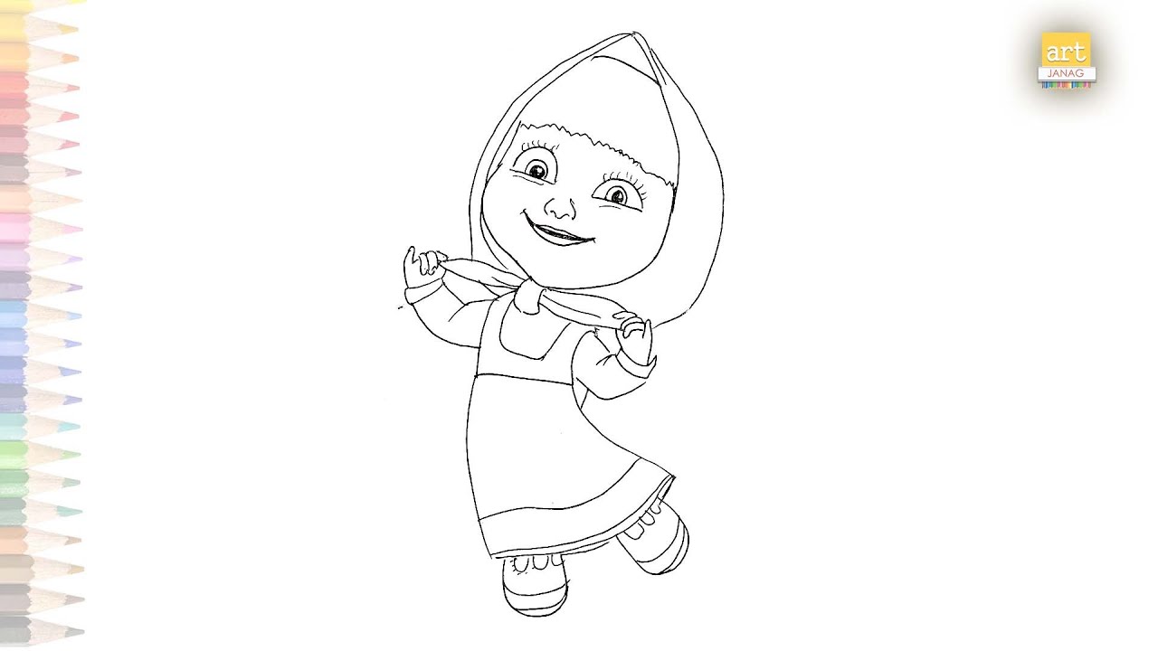 Masha drawing easy | How to draw Cute Masha step by step | Cartoon ...