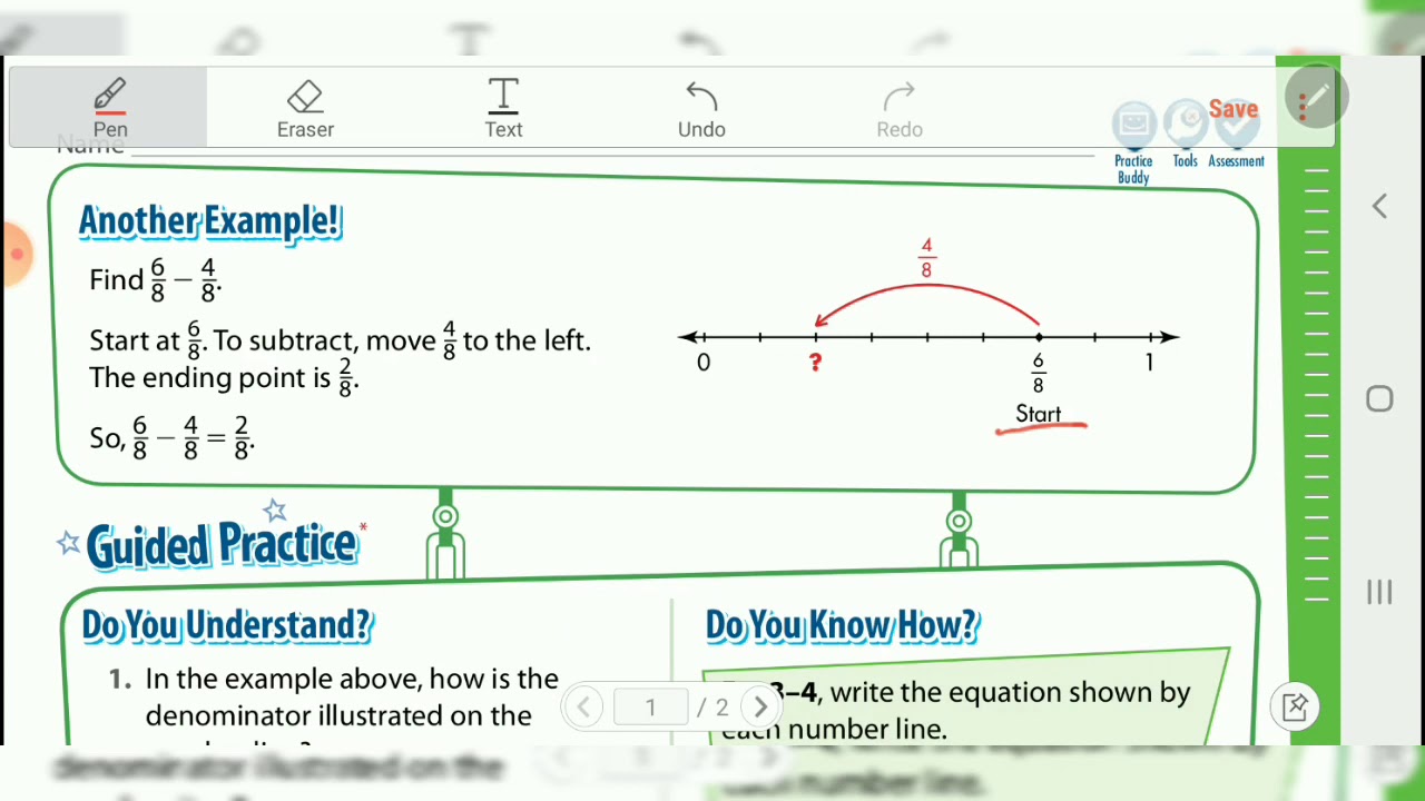 Pearson 9-6 Guided Practice Review, Adding and Subtracting Fractions ...