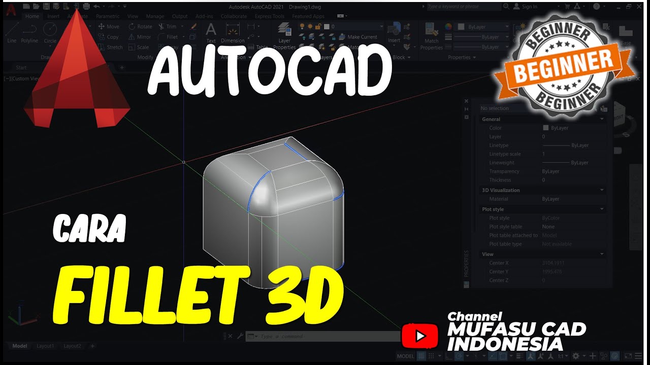 Cara Fillet 3D AutoCAD - YouTube