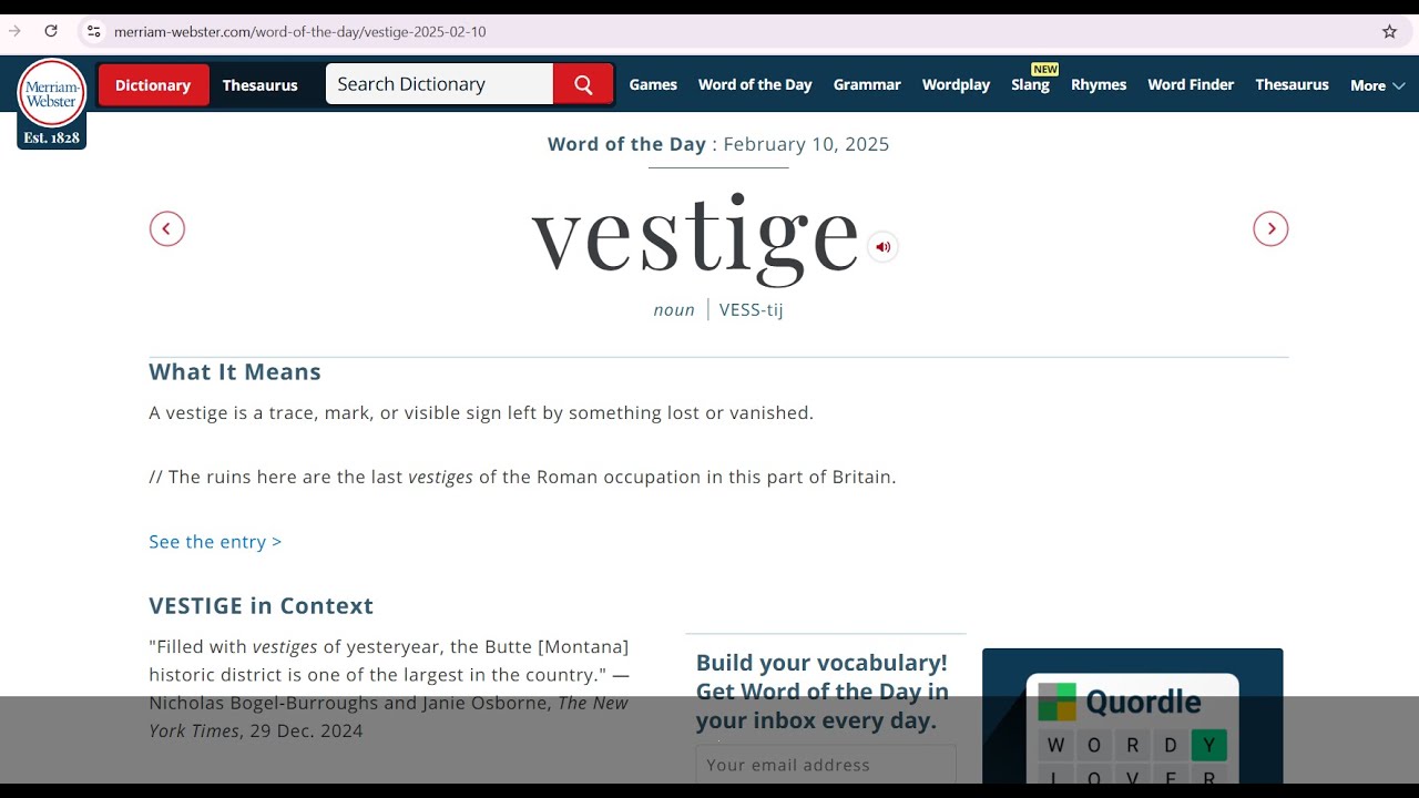 Word of the Day: Vestige | Merriam-Webster | FEB 5, 2025 - YouTube