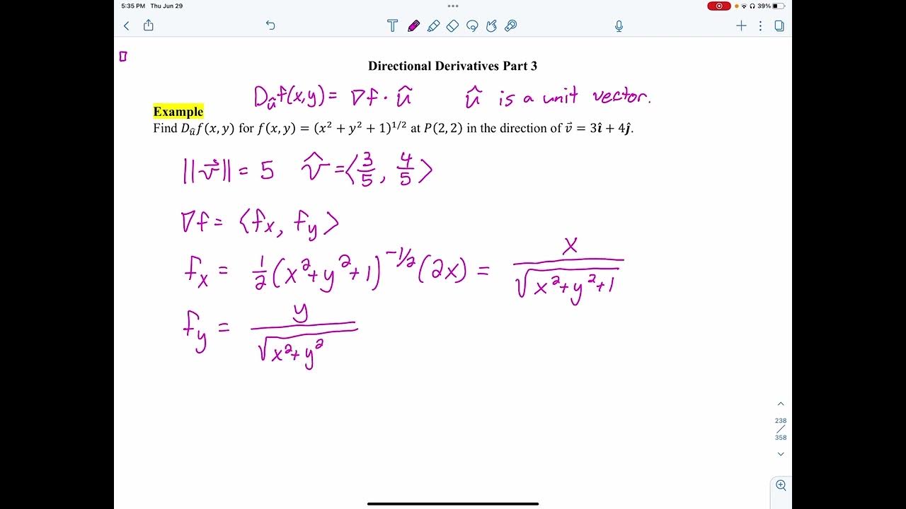 Calculus III - Unit 3 Section 5 - Directional Derivatives Part 3 - YouTube