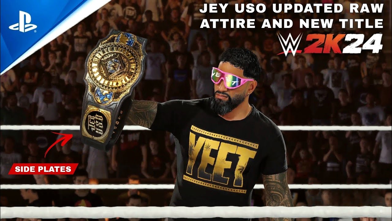 WWE2K24 Jey Uso Updated RAW Attire w/ Intercontinental Champion Side ...