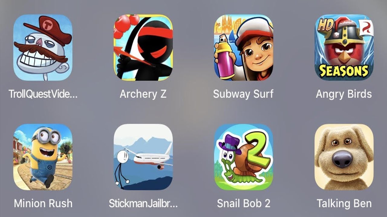Troll Quest Video,Archery Z,Subway Surfer,Angry Birds Seasons,Minion ...