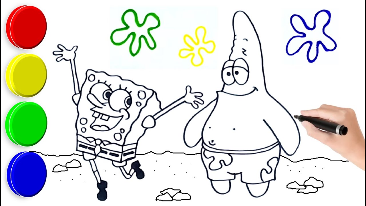 Spongebob & Patrick bermain | Belajar menggambar dan mewarnai - YouTube