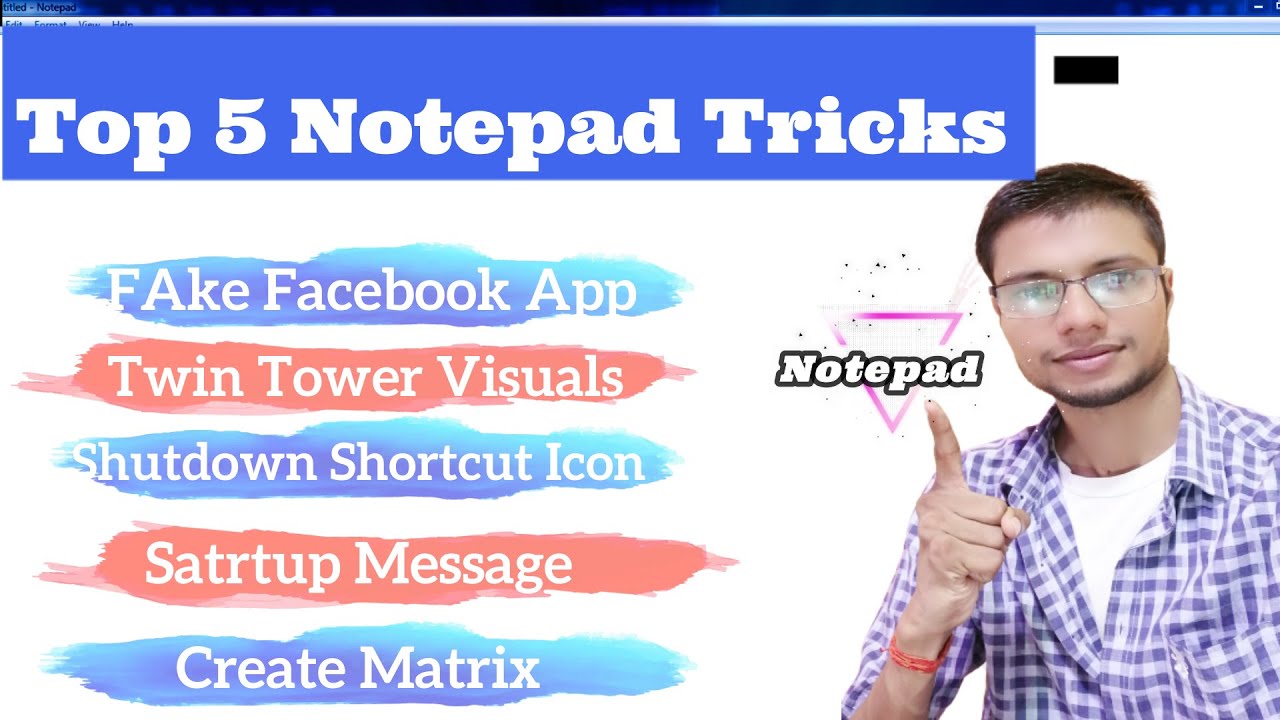 Five Best Notepad Tricks // 5 बेस्ट नोटपैड ट्रिक्स // make fake facebook app.....2020 - YouTube