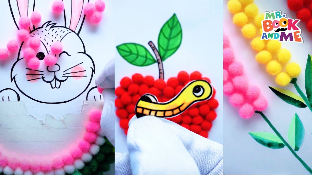 Pom Pom Magic 🧶 ️ | How to make a Cute Rabbit, Apple, Corn, and Flower ...