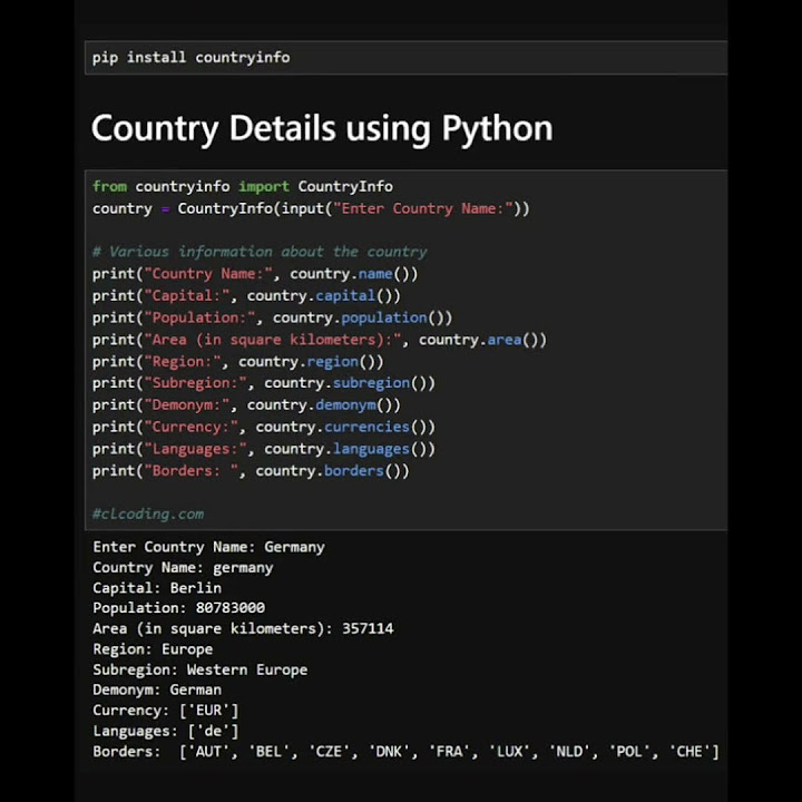 country details using python #artificialintelligence #coding #pythonprogramming - YouTube
