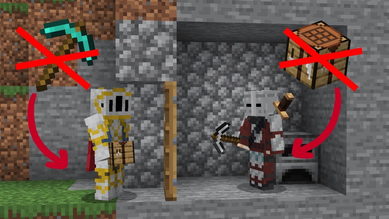 Beating Minecraft but I can't Craft and my friend can't Mine - YouTube