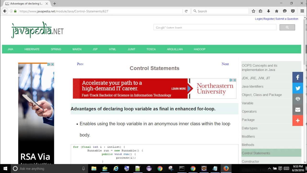 Advantages of declaring loop variable as final in enhanced for-loop. | javapedia.net - YouTube