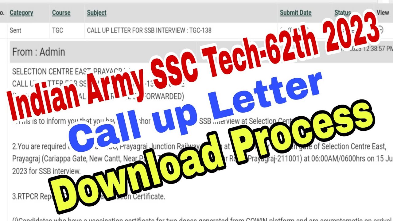 Indian Army SSC Tech-62th Call up Letter Download Full process 2023 ...