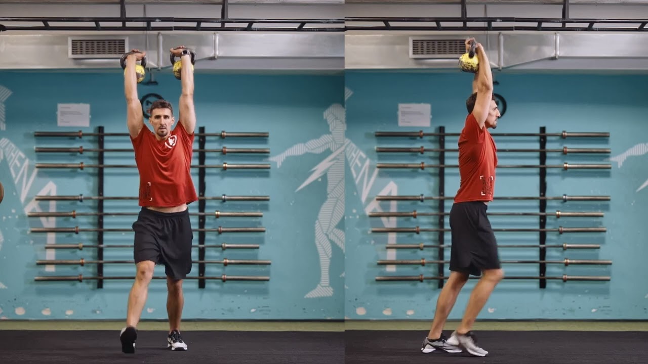 dual Kb OH lunges - YouTube