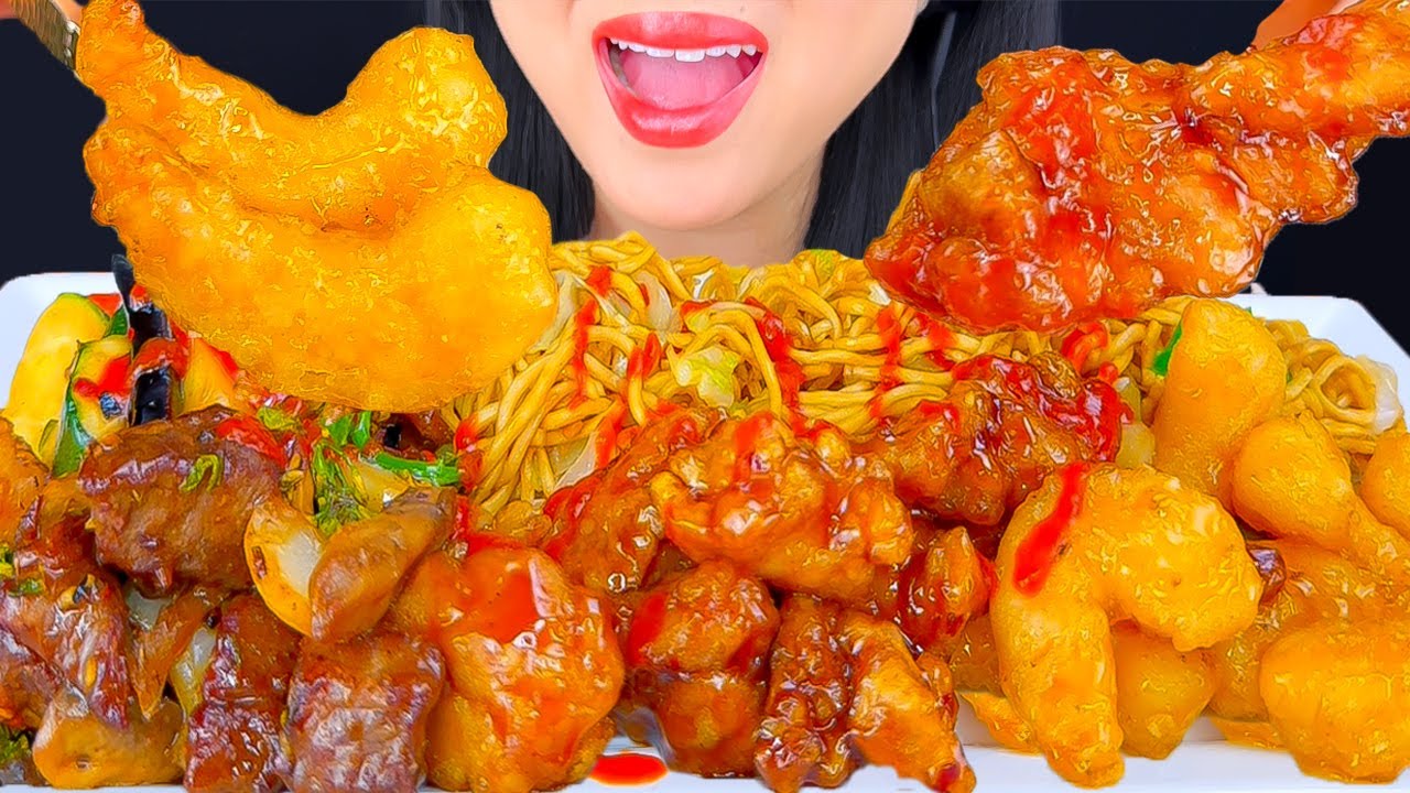ASMR PANDA EXPRESS Honey Walnut Shrimp & Orange Chicken (Eating Sounds ...