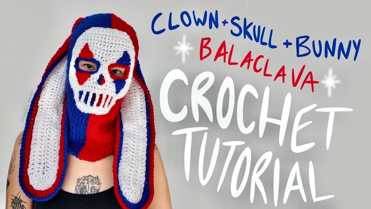 clown skull bunny balaclava crochet tutorial - YouTube