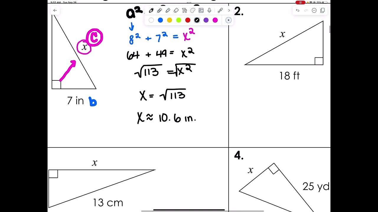 U3P1 - Parts of a Right Triangle/Pythagorean Theorem pg. 10 - YouTube