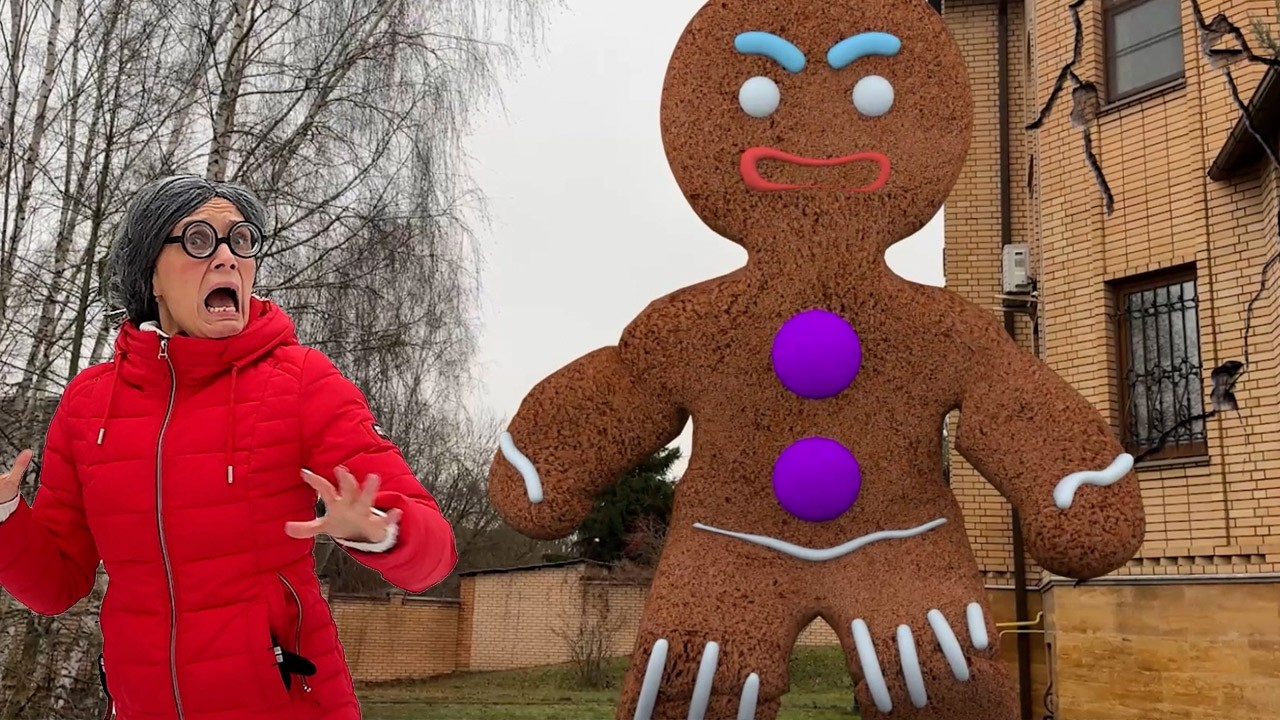 Super Granny VS Gingerbread Man Real life story - YouTube