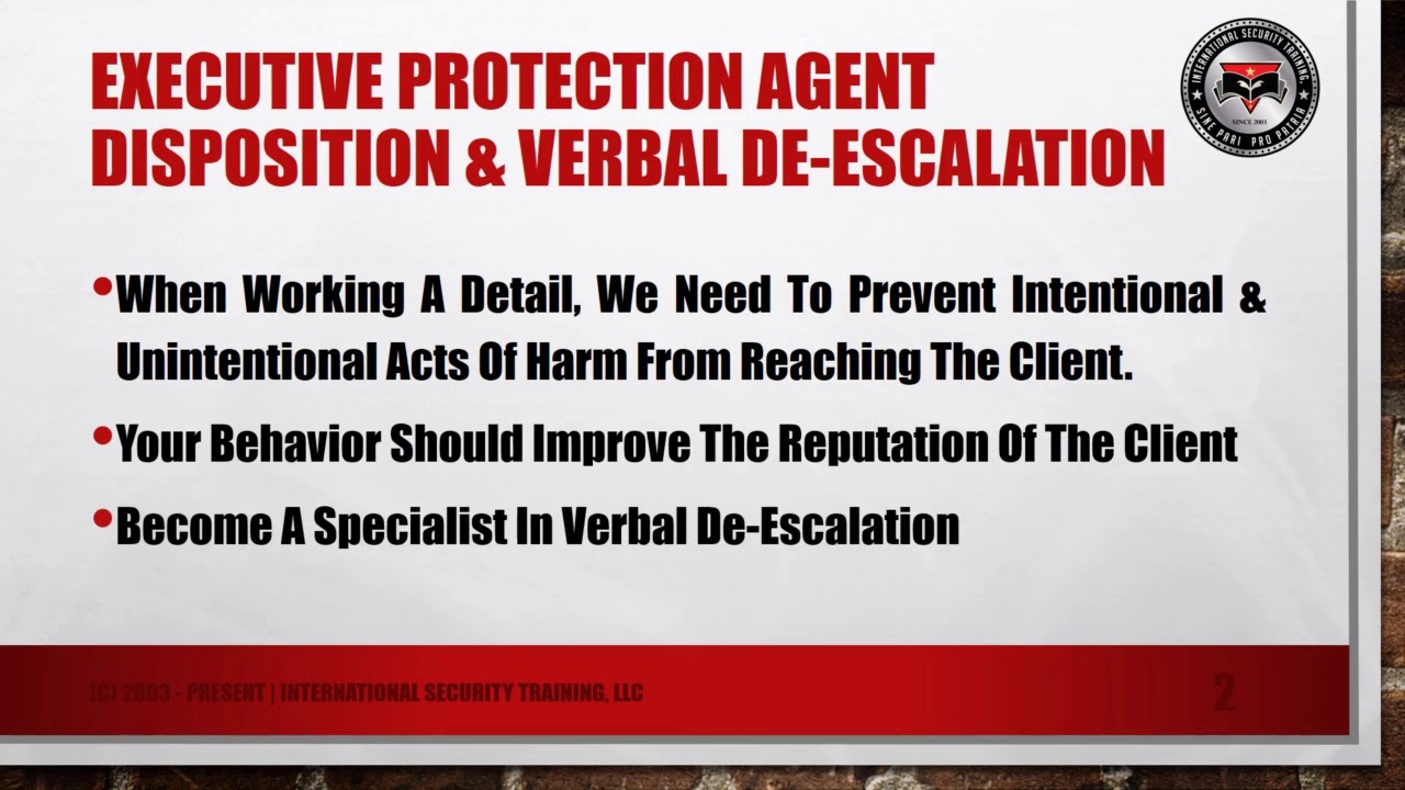 Executive Protection Agent Disposition | Bodyguard Course | Security ...