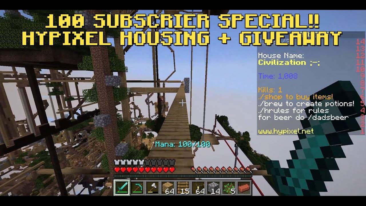 100 SUBSCRIBER SPECIAL!! Hypixel Housing + Giveaway - YouTube