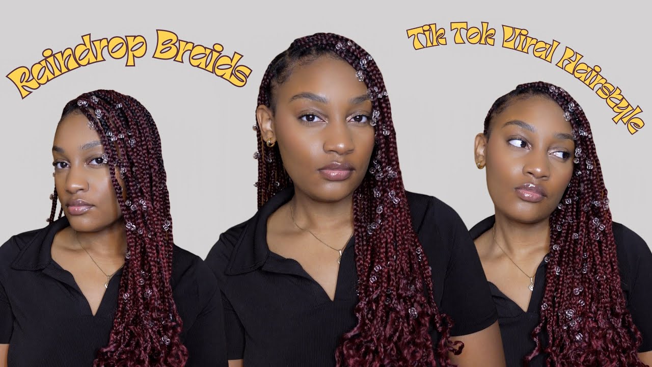 VIRAL TIK TOK HAIRSTYLE: RAINDROP BRAIDS | BURGUNDY KNOTLESS BRAIDS ...