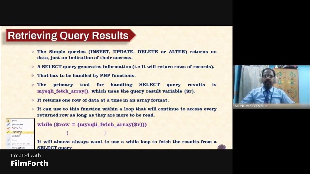 PHP RETRIEVING QUERY RESULTS-V.ARUNKUMAR -DEPARTMENT OF CS&CA-VICAS - YouTube