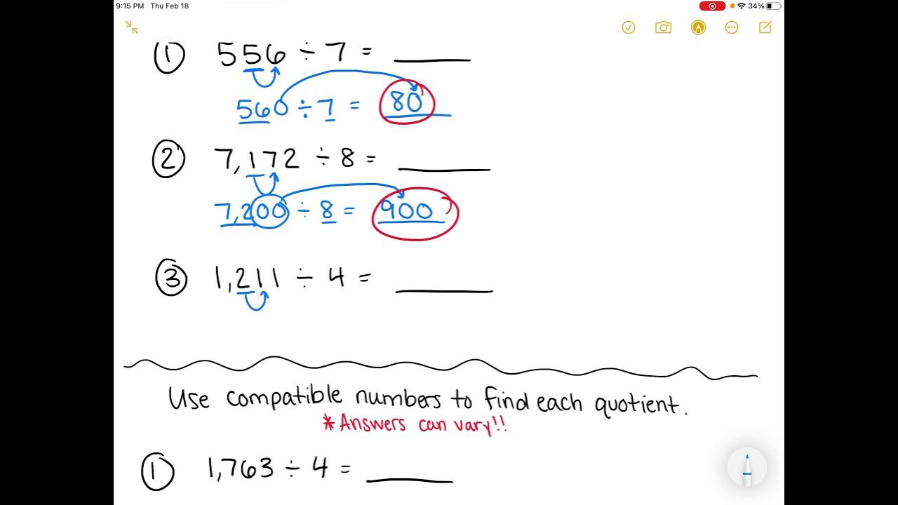 Mental Math: Estimating Quotients using Rounding and Compatible Numbers ...