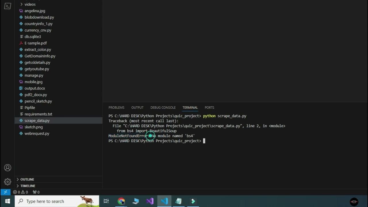 Modulenotfounderror No Module Named Bs4 Python Youtube