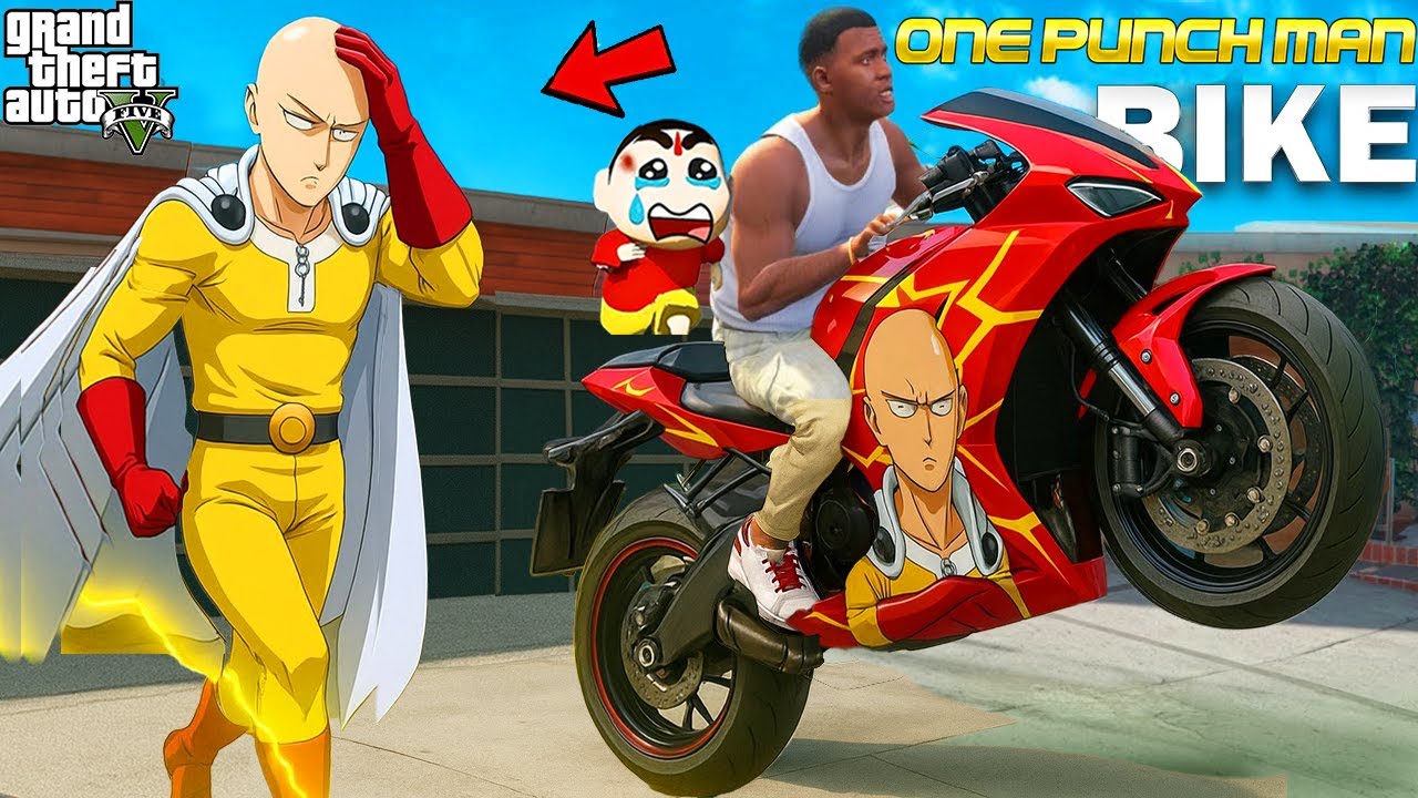 GTA V : Franklin And Shinchan Stealing One Punch Man Saitama Super Bike In GTA 5 Telugu - YouTube