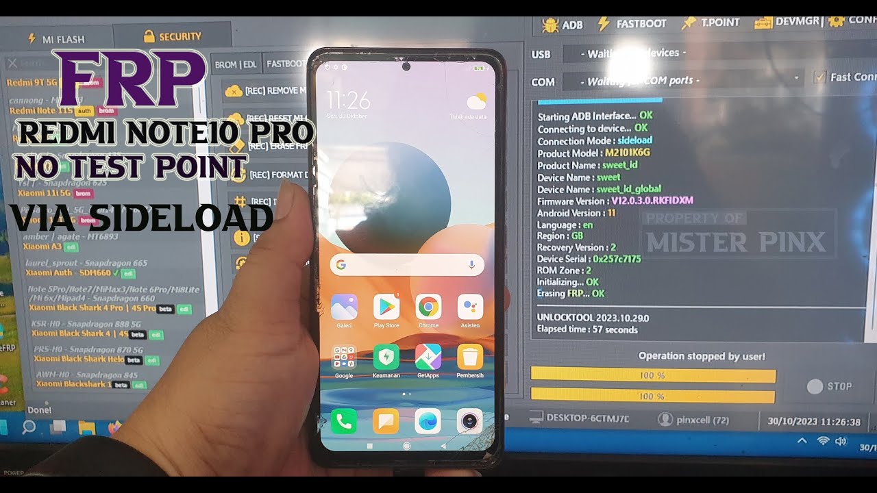 FRP Redmi note10pro No testpoint via sideload done - YouTube