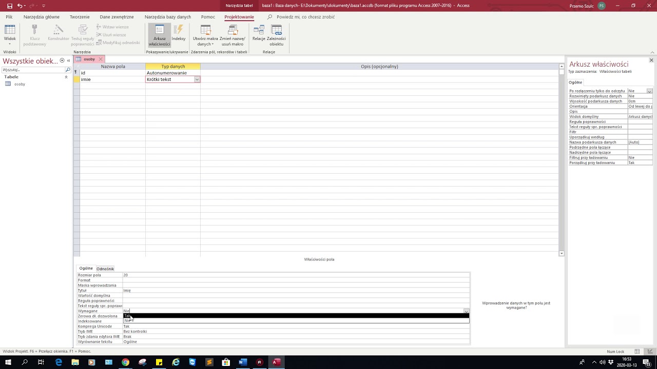 Bazy danych - pierwsza tabela - YouTube