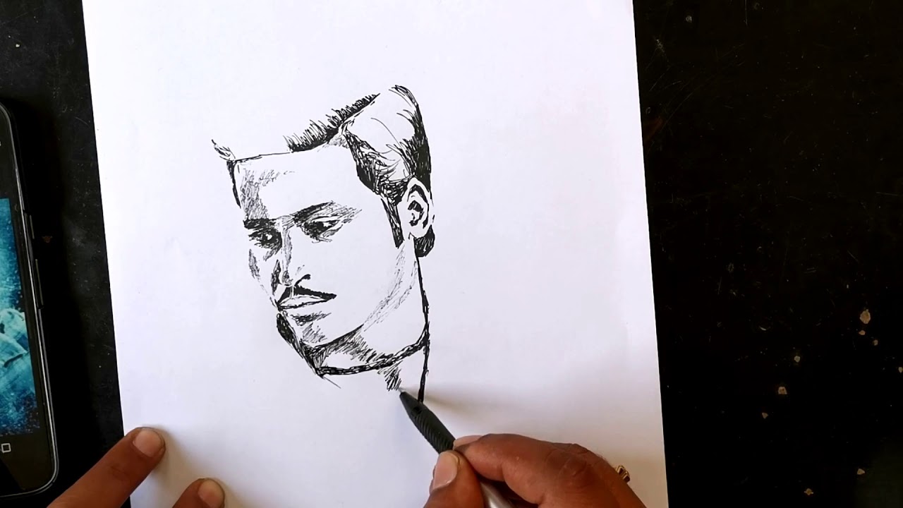 Quick sketch | pen drawing | drawing with pen |dhanush | how to draw ...