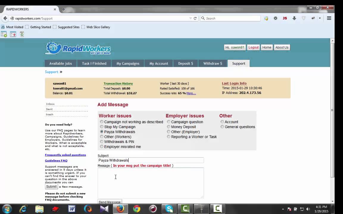 Withdraw money from rapidworkers by using payza - YouTube