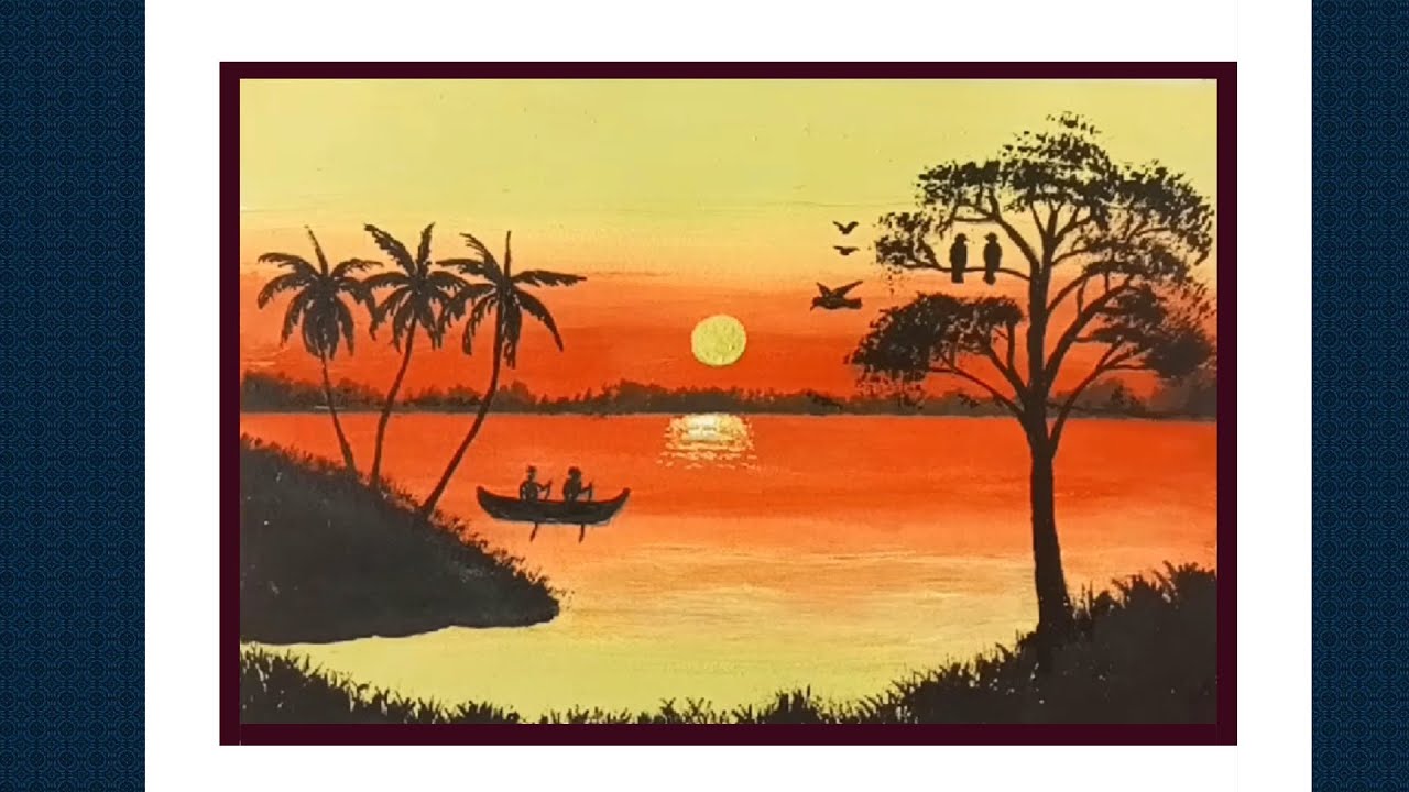 Natural Scenary Drawing l Sunset View Drawing - YouTube