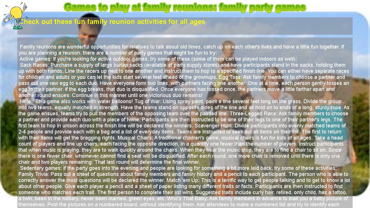 How to : Games to play at family reunions: family party games - YouTube