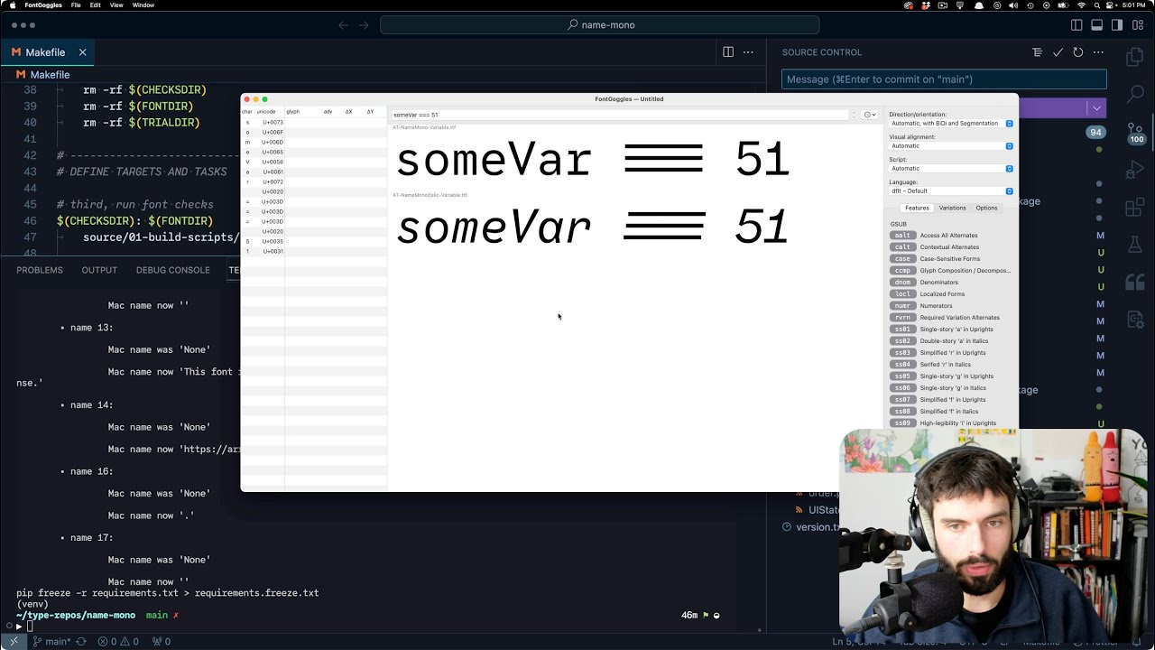 Prototyping code ligatures for Name Mono - YouTube