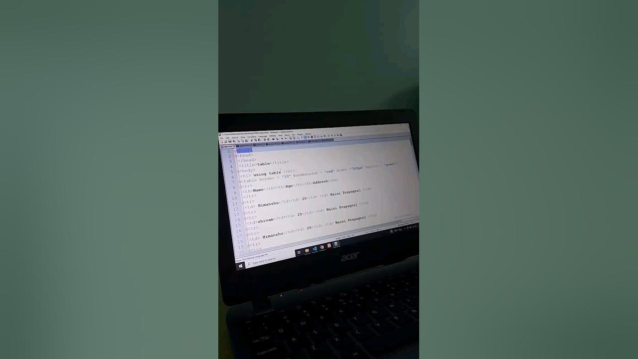 Creating Table Using Notepad And Result Also Result Html Computer Cod Coading Hacker