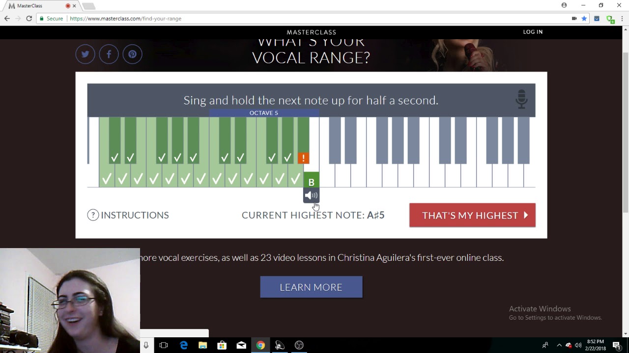Finding my vocal range online 3.1 octaves is my range!! 2/22/2018 - YouTube